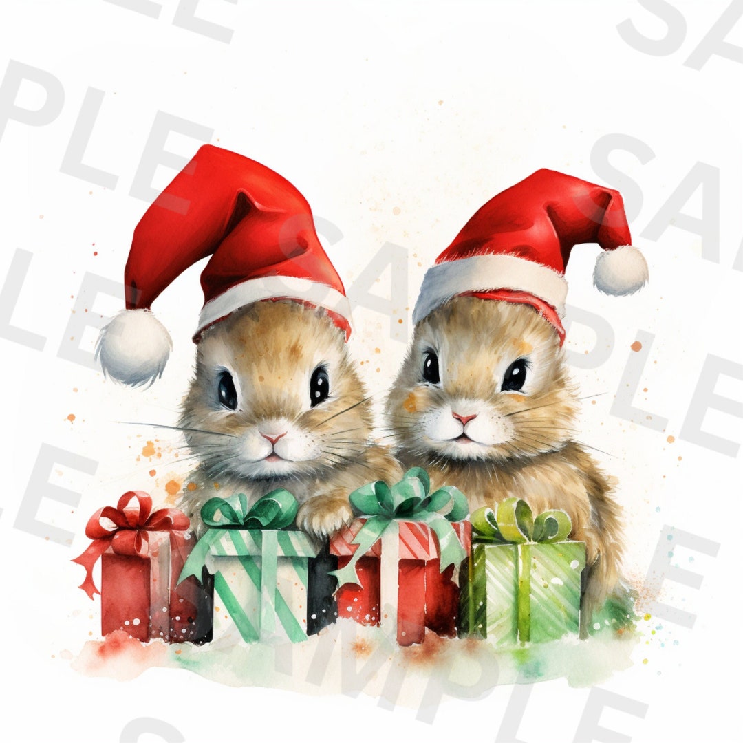 5 Christmas Bunnies Clipart, Winter Bunny, Printable Watercolor Clipart ...