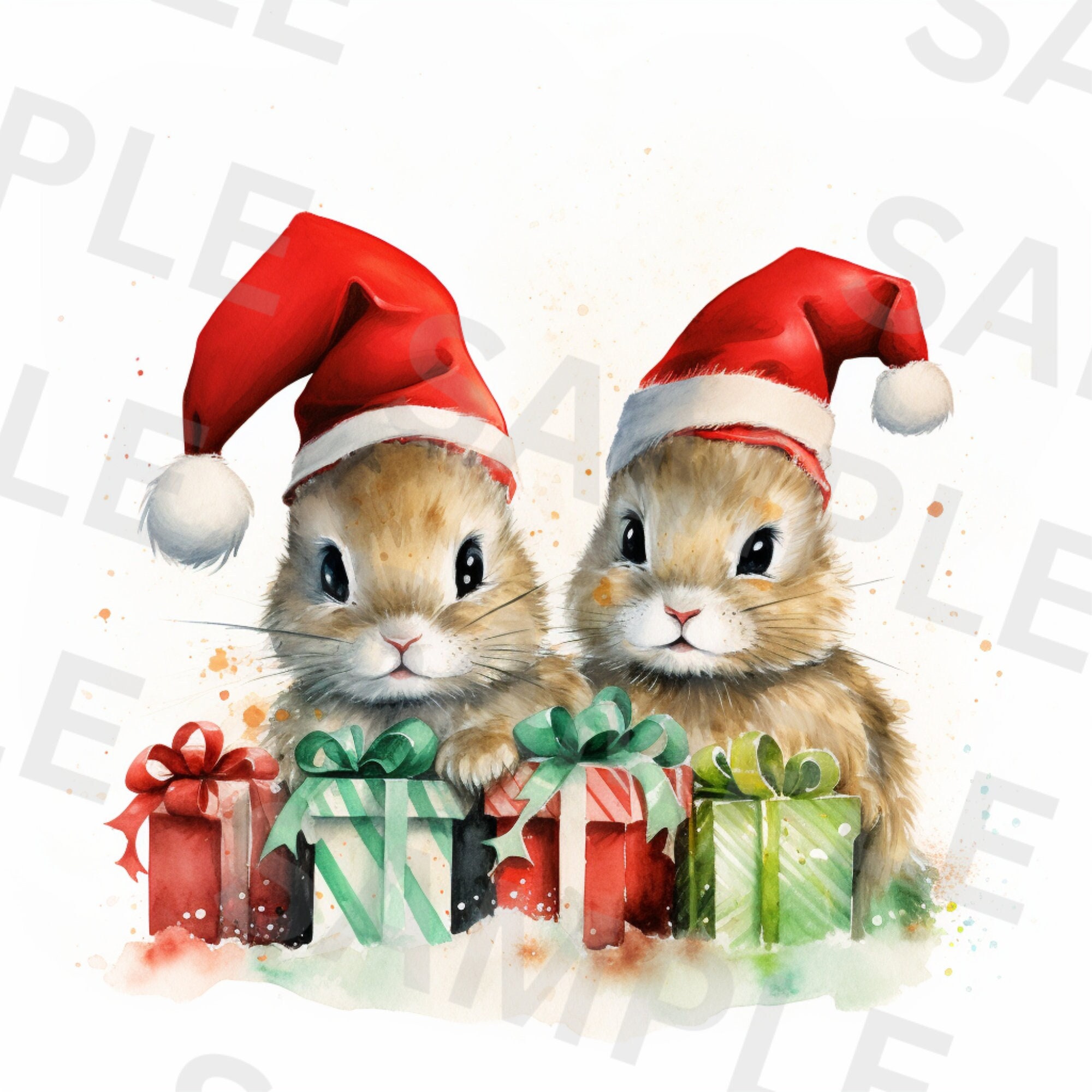 5 Christmas Bunnies Clipart, Winter Bunny, Printable Watercolor Clipart ...