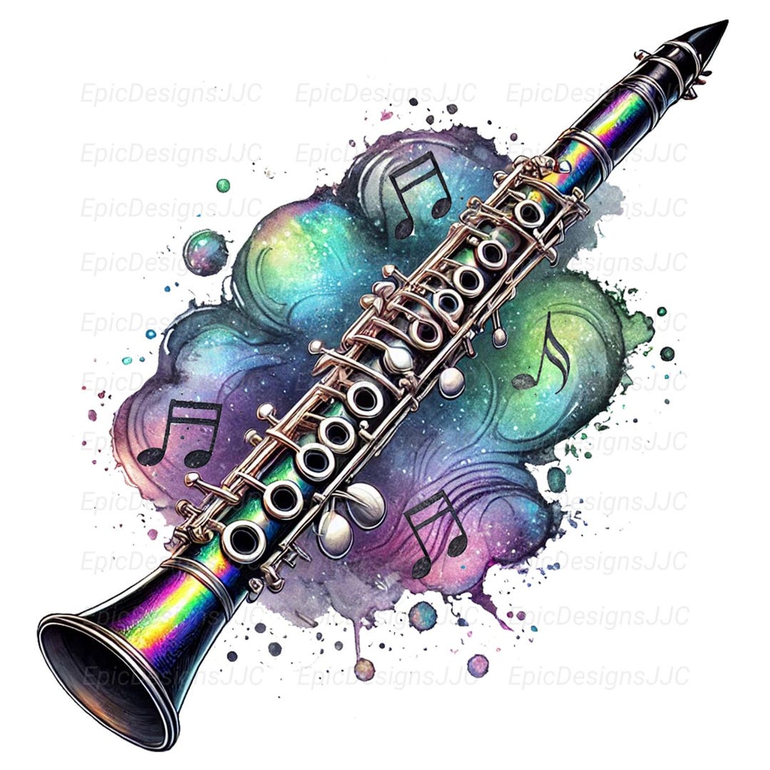 Colorful Iridescent Clarinet Png, Sublimation Design, Instrument Png ...