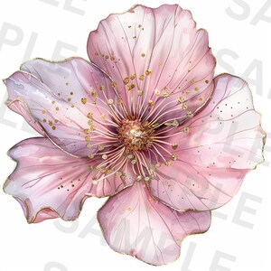 5 Abstract Flowers Clipart, Flowers Print, Pink Gold Flower, Printable ...