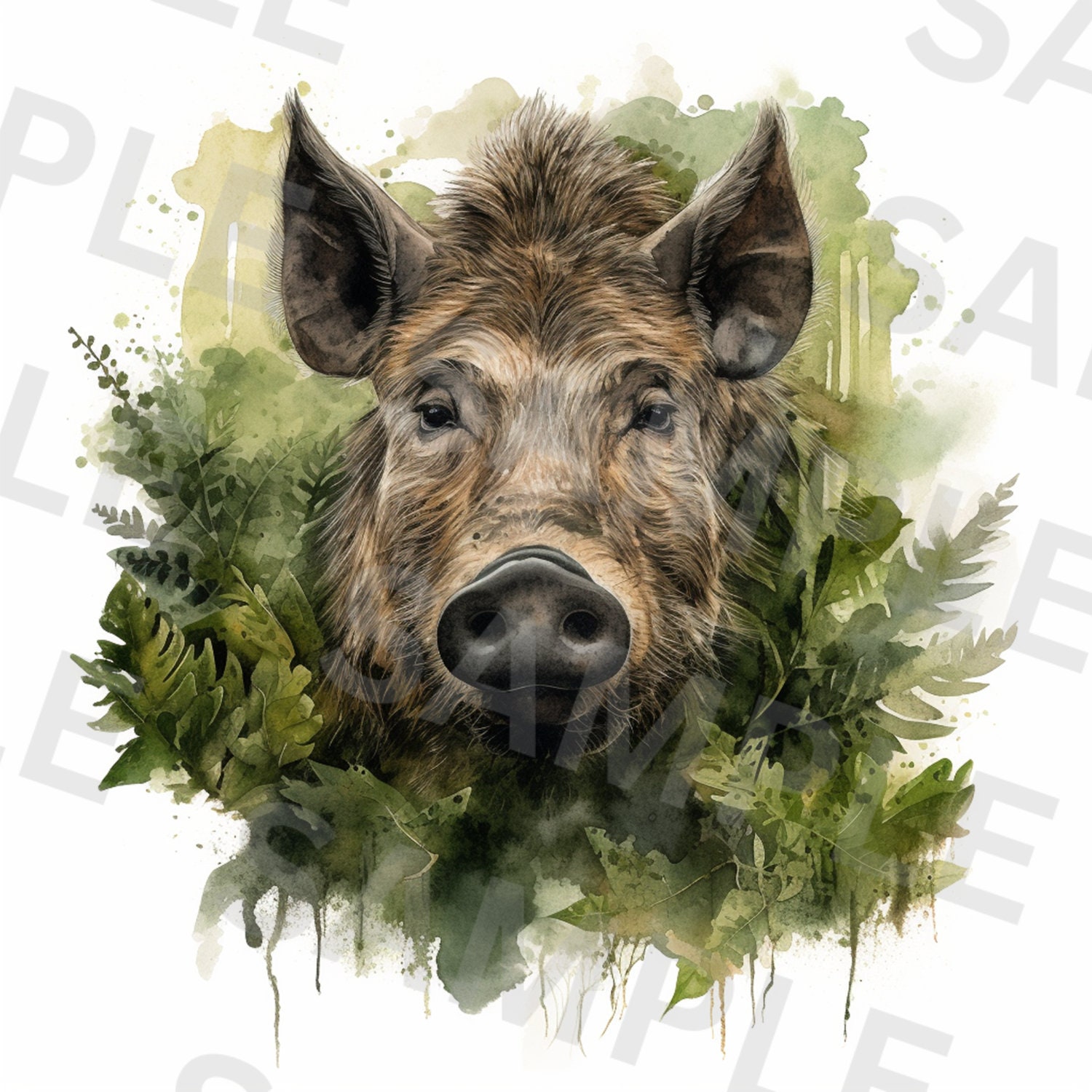 5 Wild Boar in Forest Clipart, Printable Watercolor Clipart, 5 High ...