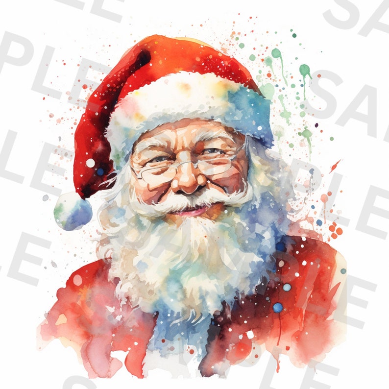 5 Christmas Santa Claus Clipart, Printable Watercolor Clipart, High ...