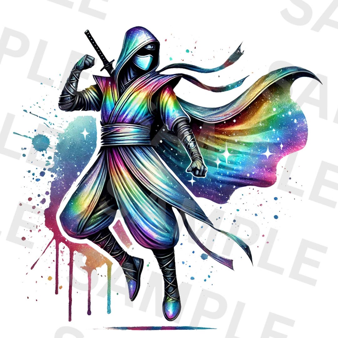 Iridescent Ninja PNG – Holographic Rainbow Ninja Sublimation Design for ...