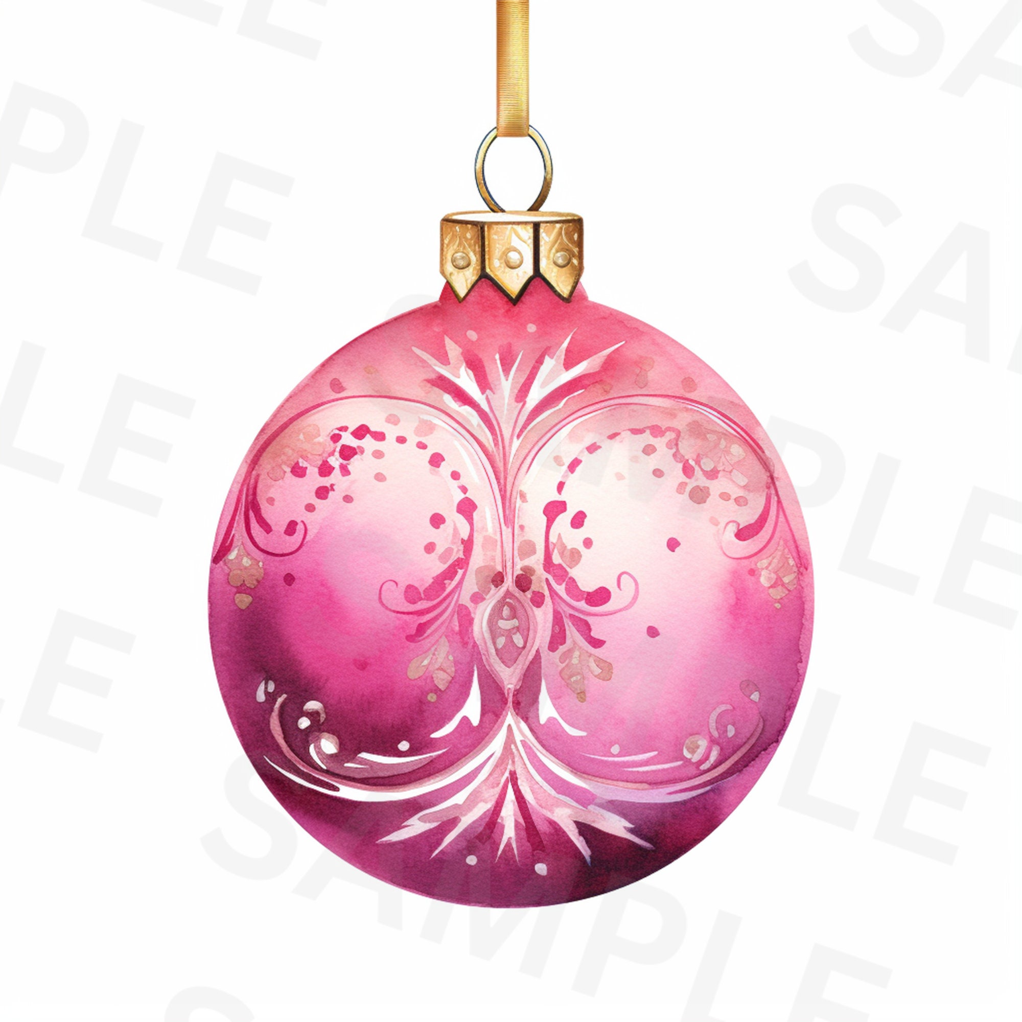 5 Pink Christmas Bauble Clipart Pink Printable Watercolor - Etsy