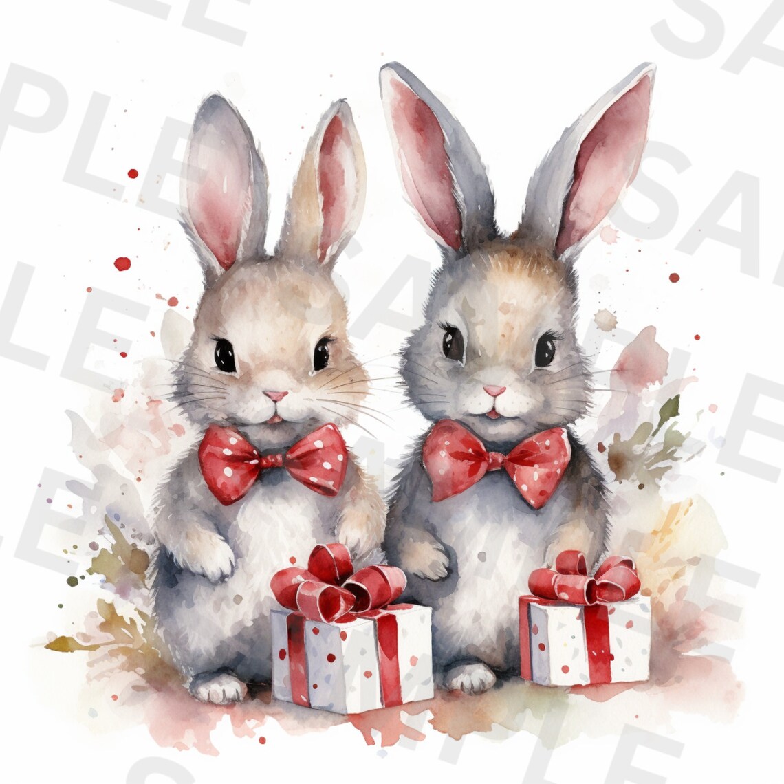 5 Christmas Bunnies Clipart, Winter Bunny, Printable Watercolor Clipart ...