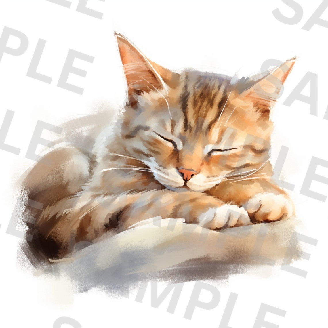 5 Cute Sleeping Cat Clipart, Cozy Cat Clipart, Printable Watercolor ...