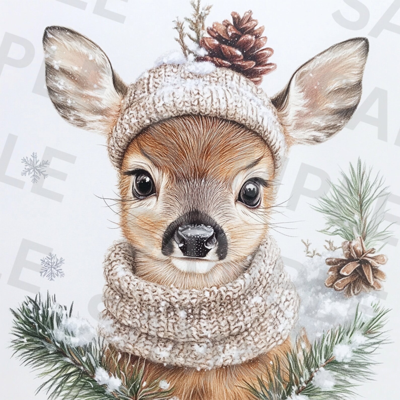 Winter Fawn Watercolor Clipart Set, Cute Fawn PNG, Fawn Baby Design, 5 ...