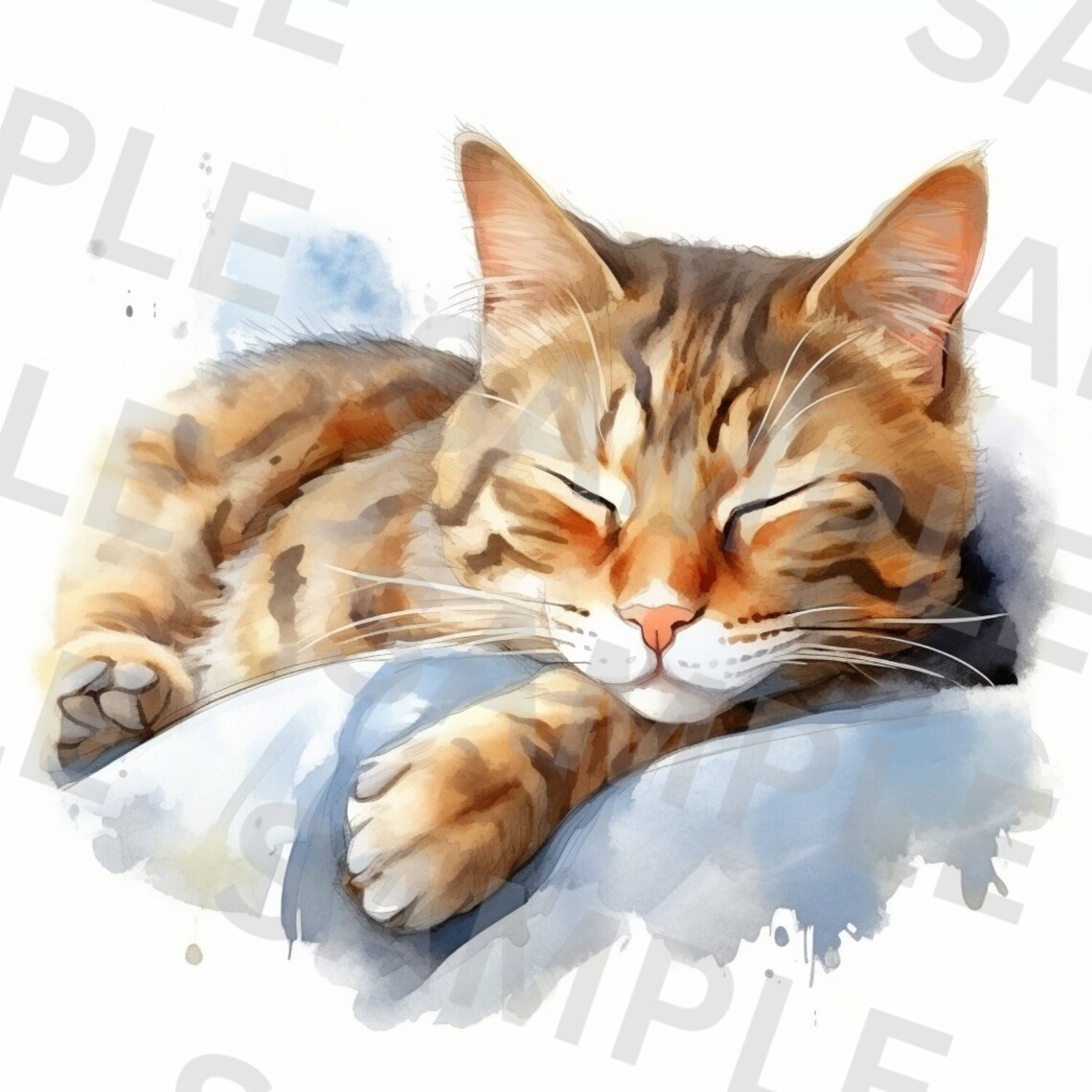 5 Cute Sleeping Cat Clipart, Cozy Cat Clipart, Printable Watercolor ...