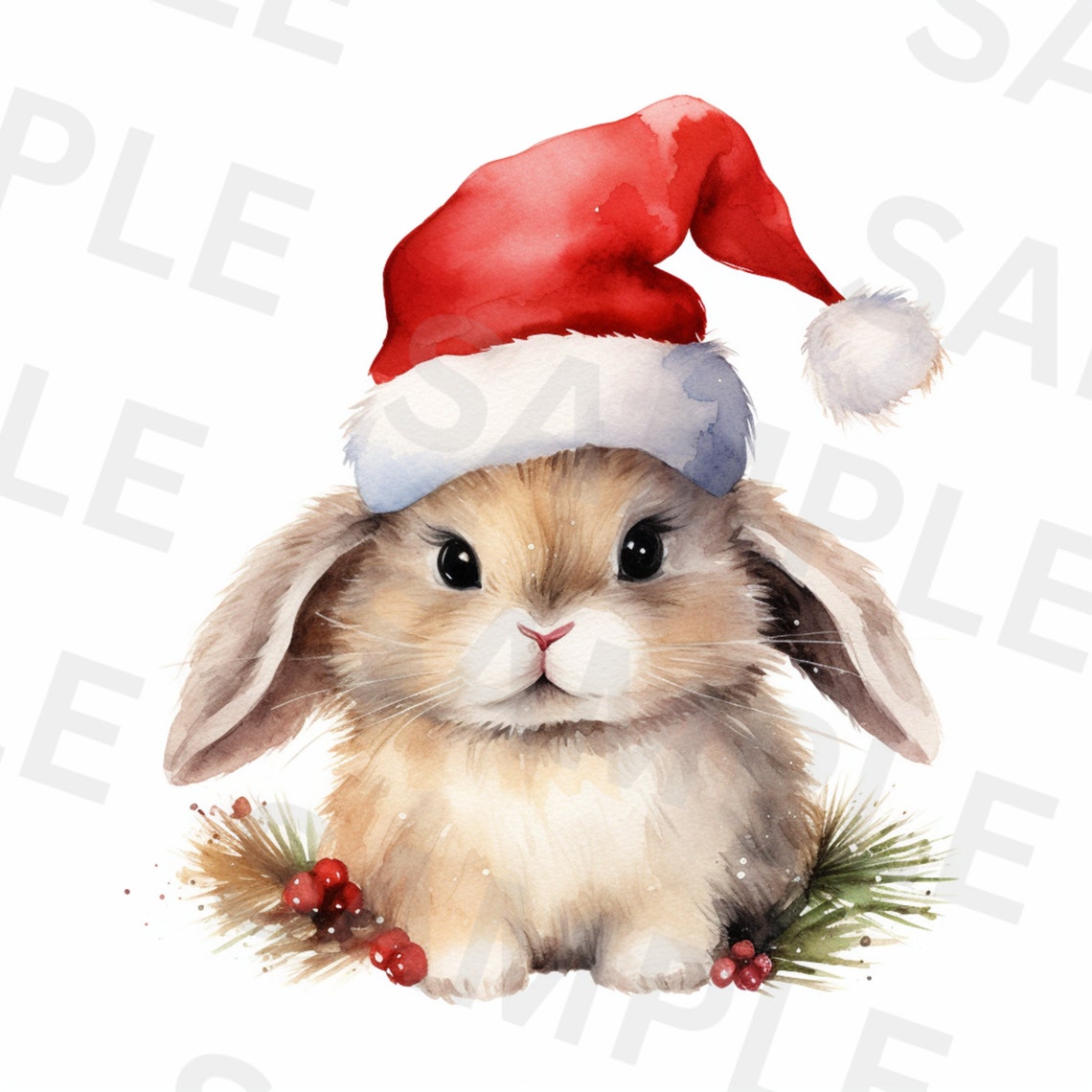 Christmas Bunny Clipart, Rabbit Clipart, Printable Watercolor Clipart ...