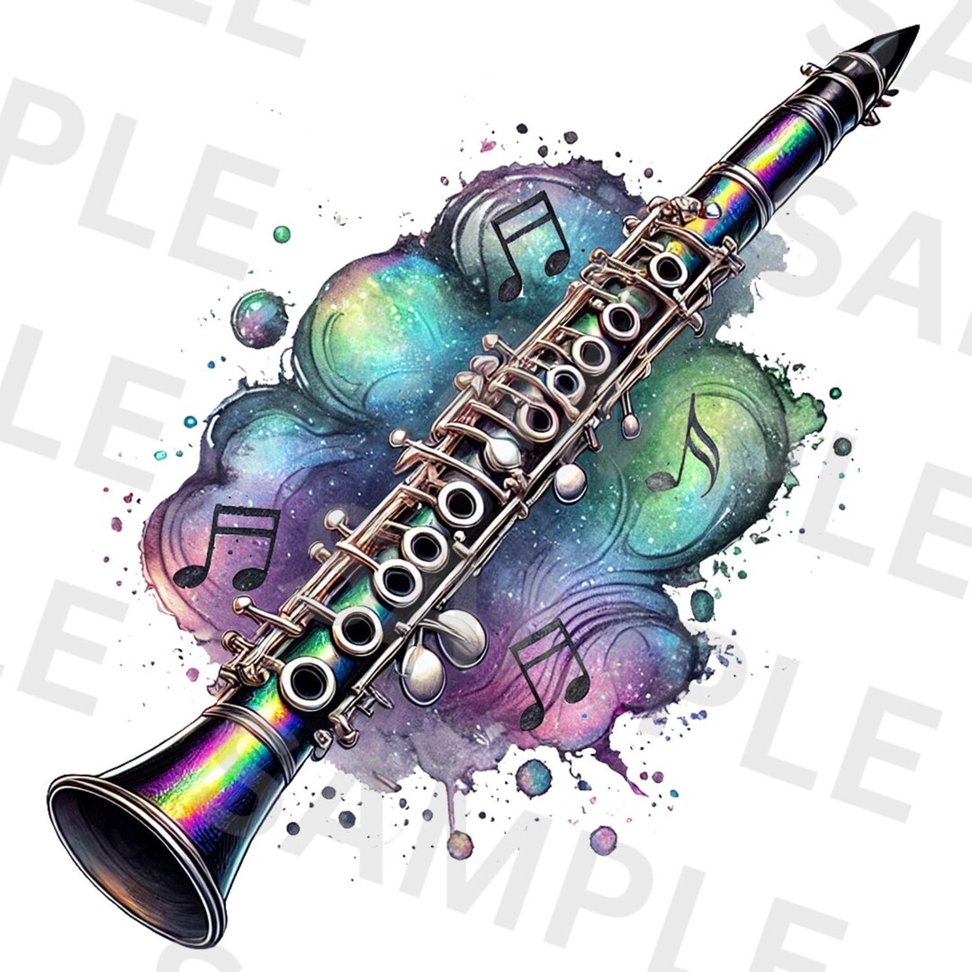 Colorful Iridescent Clarinet Png, Sublimation Design, Instrument Png ...
