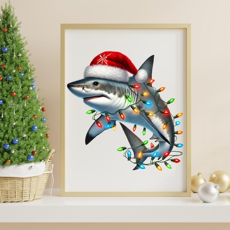 Christmas Shark PNG, Sublimation Design, Ocean Fish Png, Shark Clip Art ...