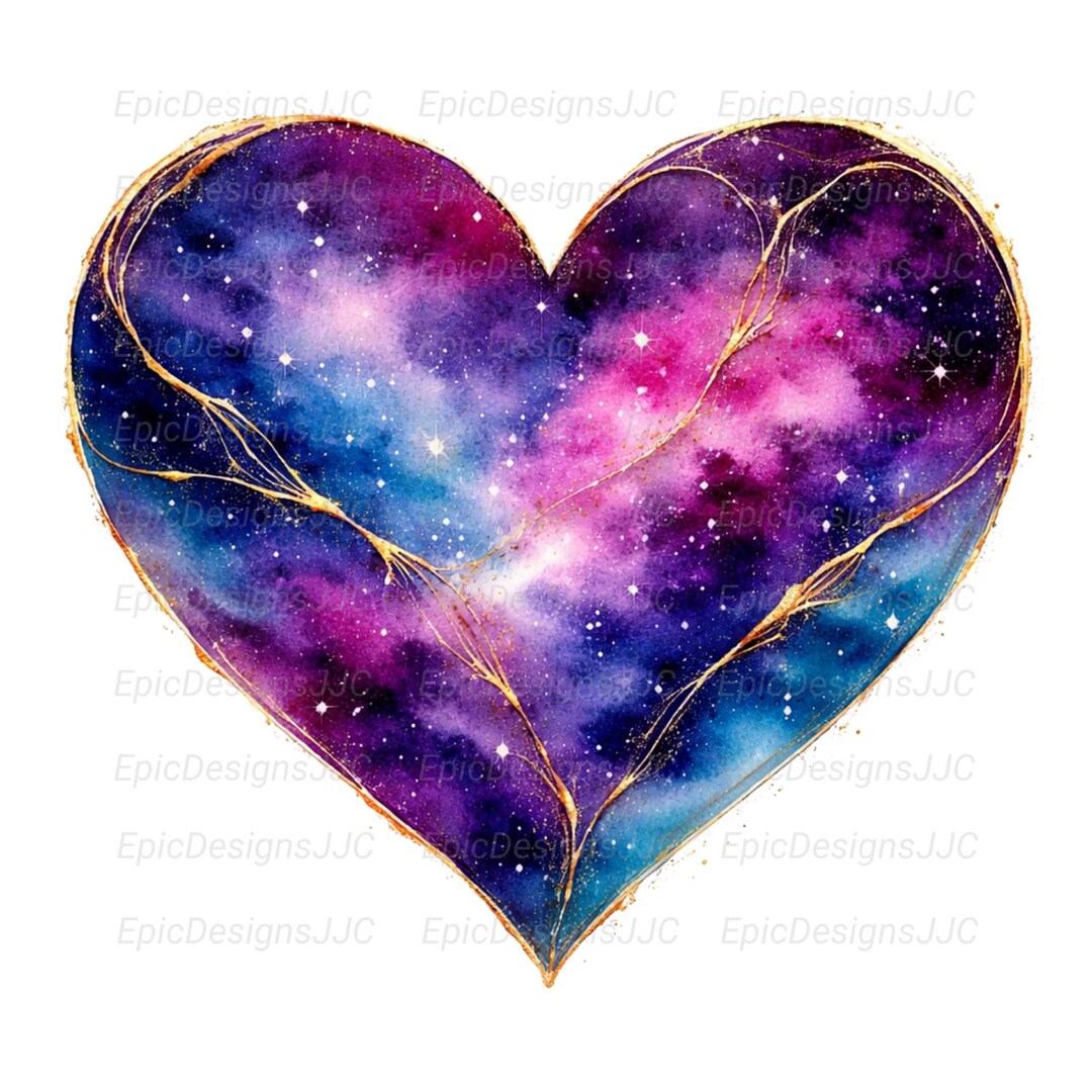 Galaxy Heart PNG, Cosmic Valentine Sublimation Design, Watercolor Space ...