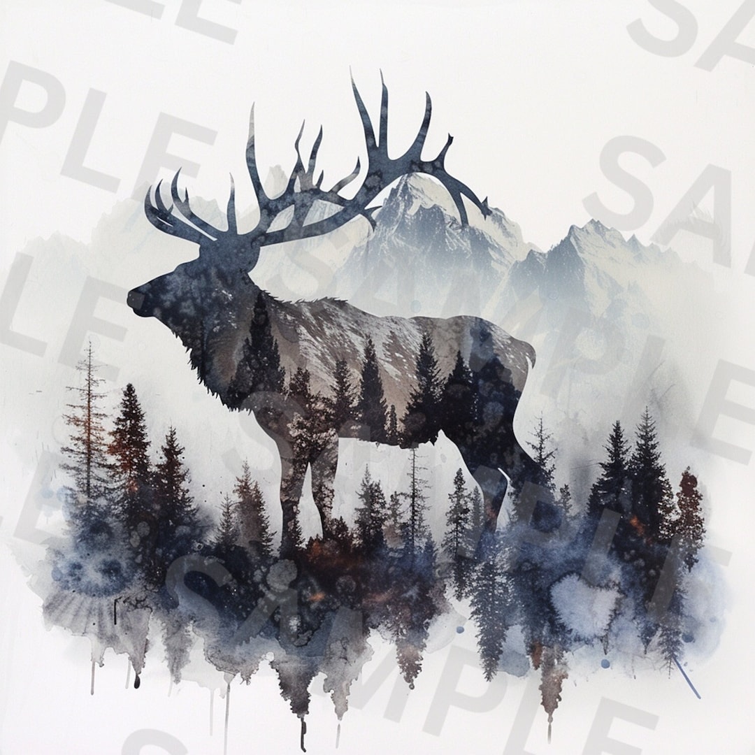 5 Elk Clipart Set, Elk Silhouette PNG, Printable Watercolor Clipart, High Quality Pngs, Instant ...