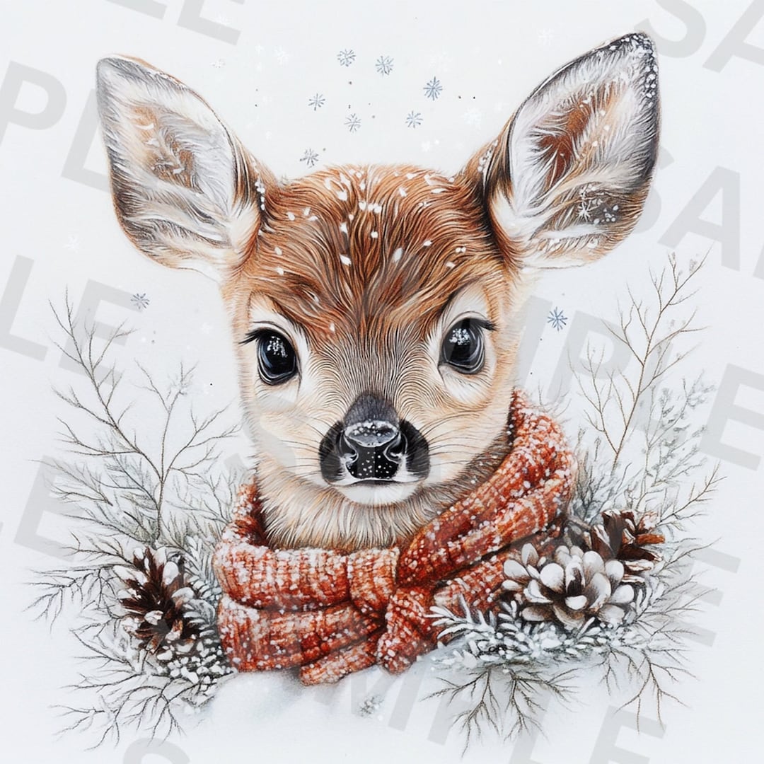 Winter Fawn Watercolor Clipart Set, Cute Fawn PNG, Fawn Baby Design, 5 ...
