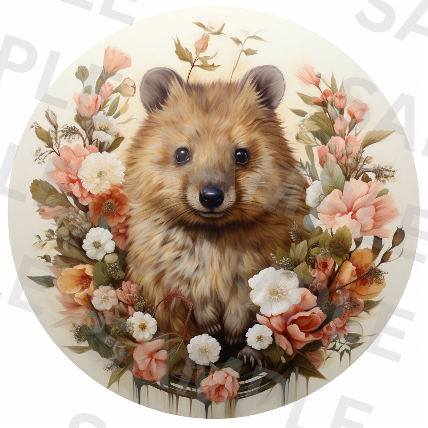 5 Floral Quokka Clipart Set, Australia Quokka Animal PNG, Printable ...