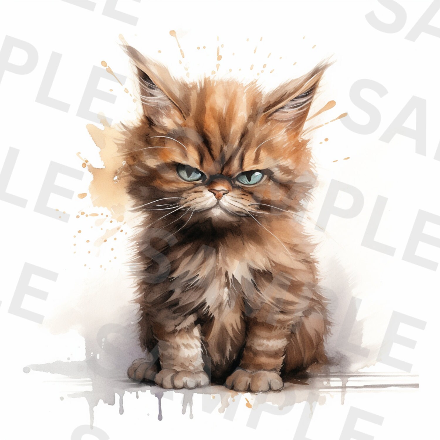 5 Grumpy Sad Kitten Clipart Cat Clipart Printable Watercolor - Etsy