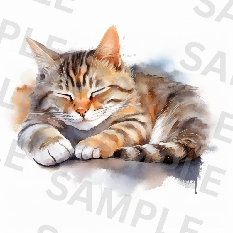 5 Cute Sleeping Cat Clipart, Cozy Cat Clipart, Printable Watercolor ...