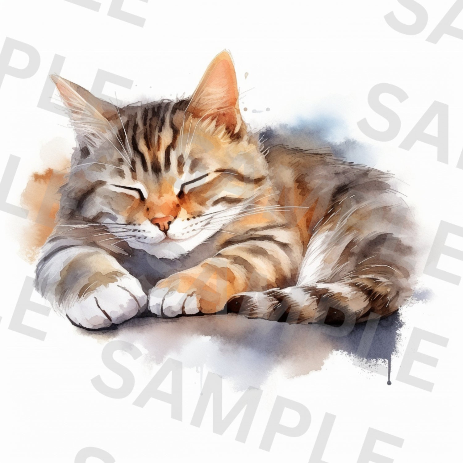 5 Cute Sleeping Cat Clipart, Cozy Cat Clipart, Printable Watercolor ...
