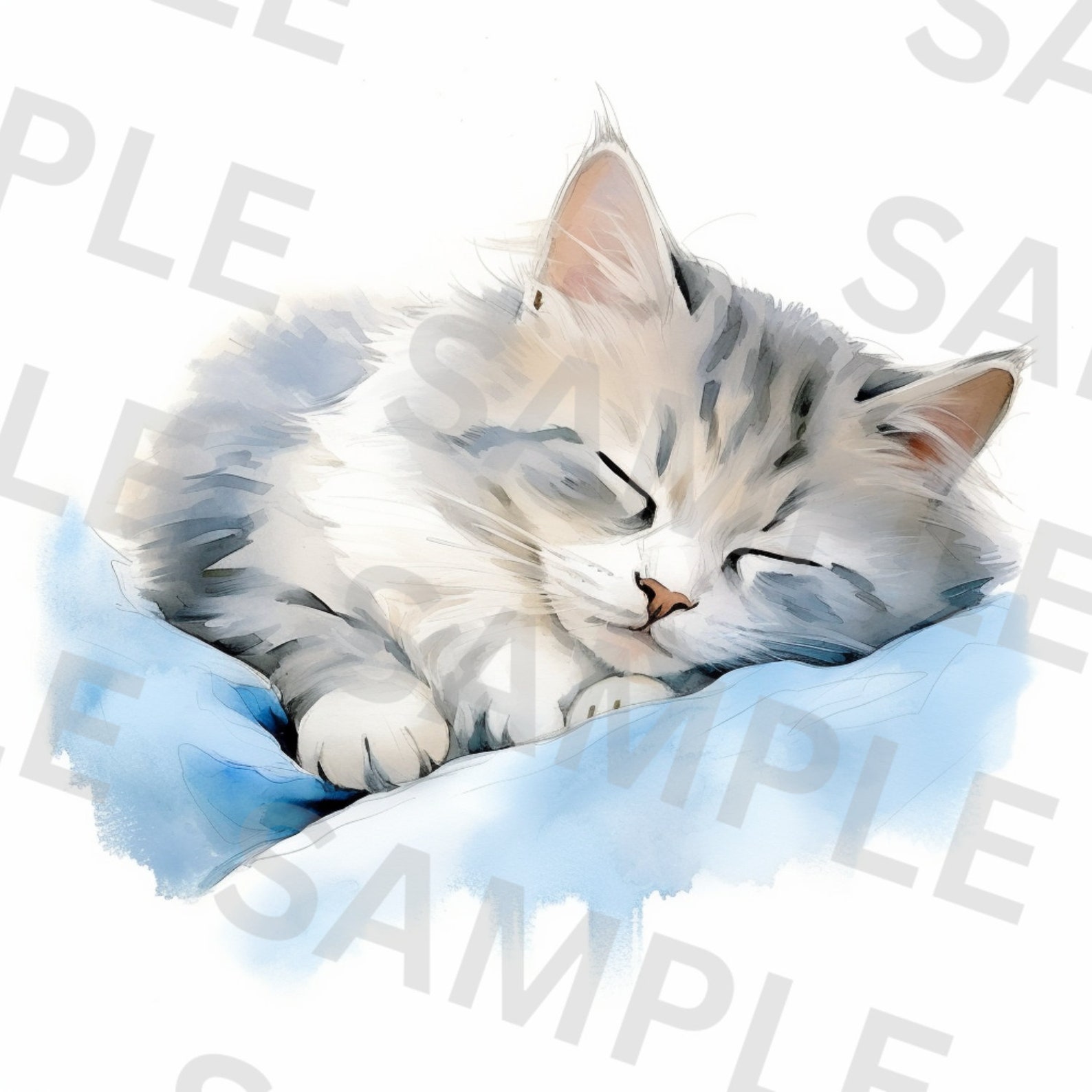 5 Cute Sleeping Cat Clipart, Cozy Cat Clipart, Printable Watercolor ...
