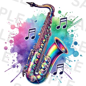 Colorful Iridescent Saxophone Png, Sublimation Design, Instrument Png ...