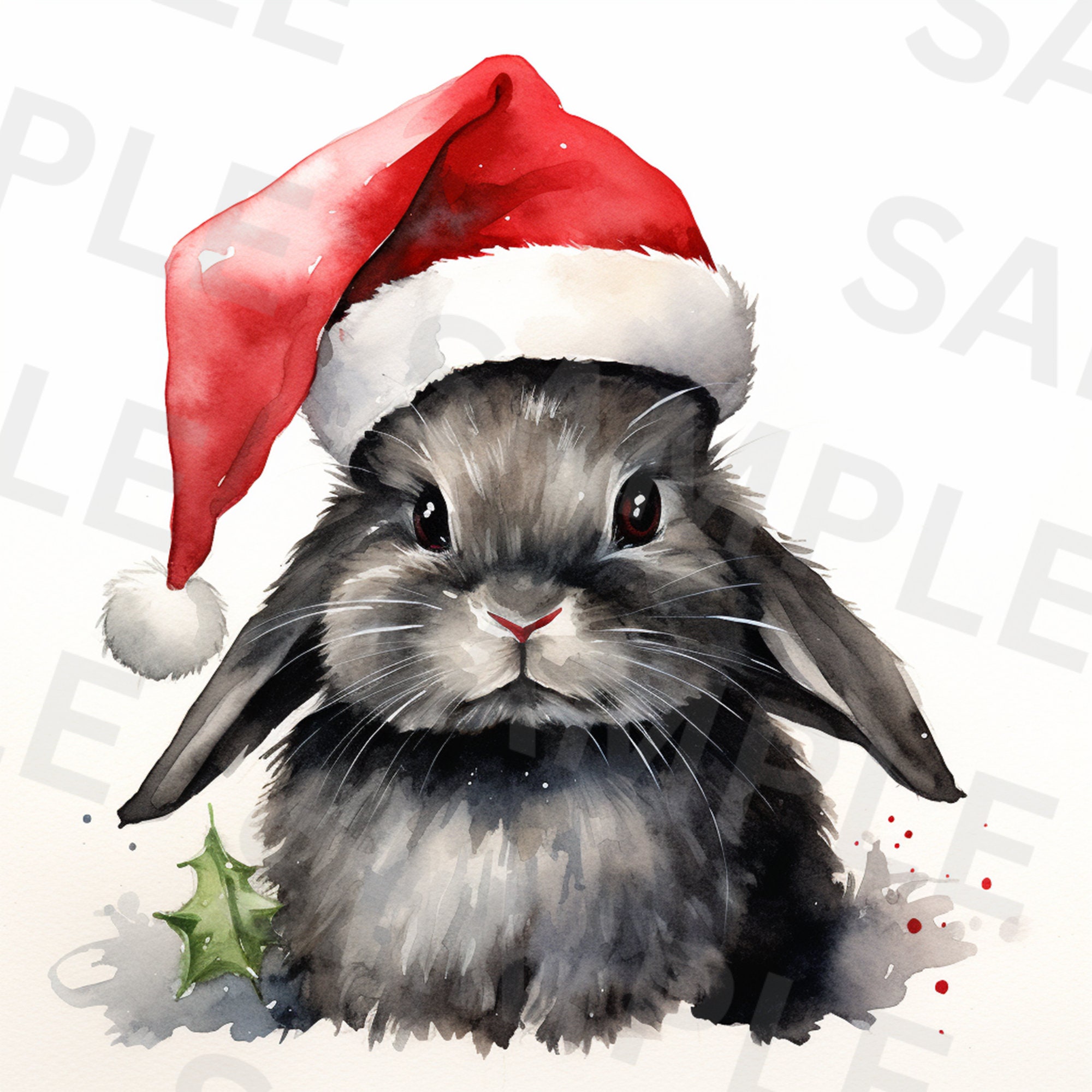 Christmas Bunny Clipart, Rabbit Clipart, Printable Watercolor Clipart ...