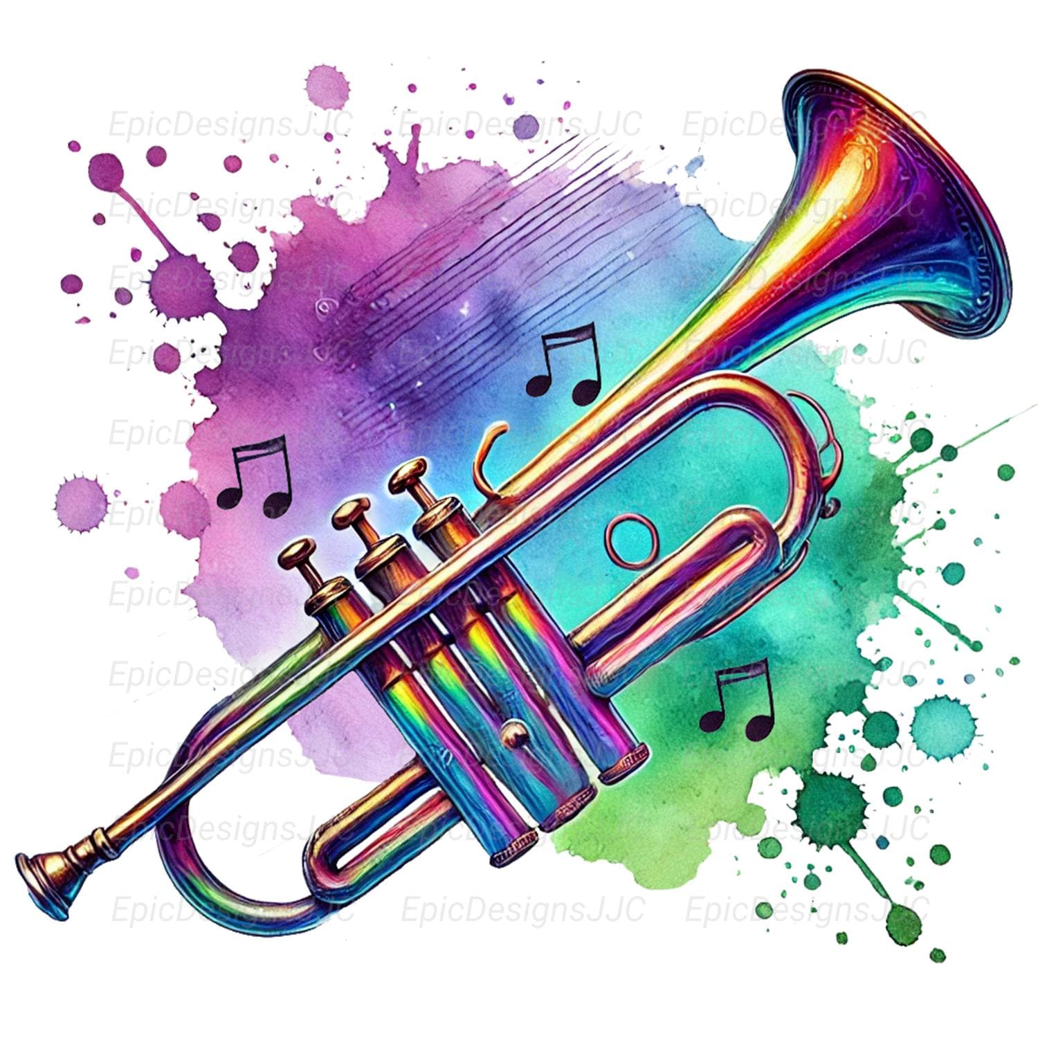 Colorful Iridescent Trumpet Png, Sublimation Design, Instrument Png ...