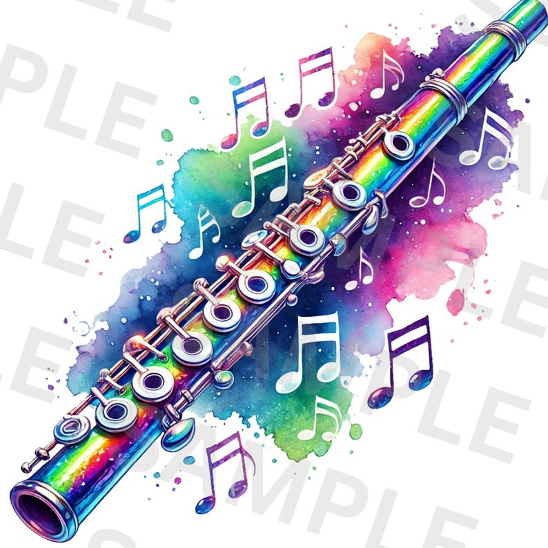 Colorful Iridescent Flute Png, Sublimation Design, Instrument Png ...