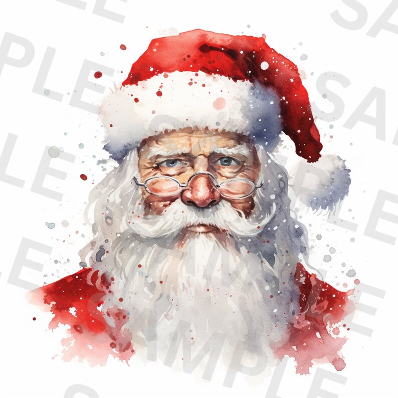 5 Christmas Santa Claus Clipart, Printable Watercolor Clipart, High ...