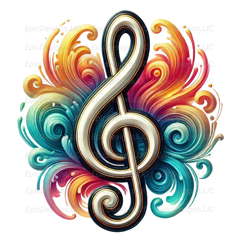 Treble Clef PNG, Sublimation Design, Music Note Watercolor Splash, Band ...