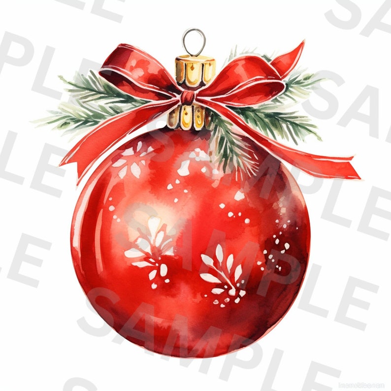 5 Red Bauble Clipart, Christmas Bauble Clipart, Printable Watercolor ...