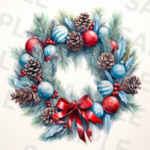 5 Christmas Wreath Clipart, Digital Clipart, Watercolor Clipart, High ...