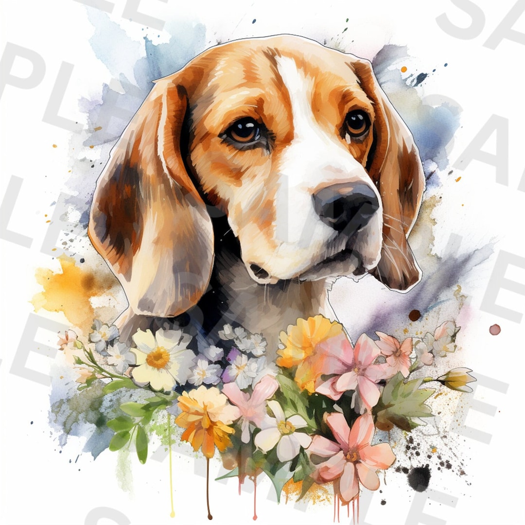 5 Beagle With Flowers Clipart, Printable Watercolor Clipart, High ...