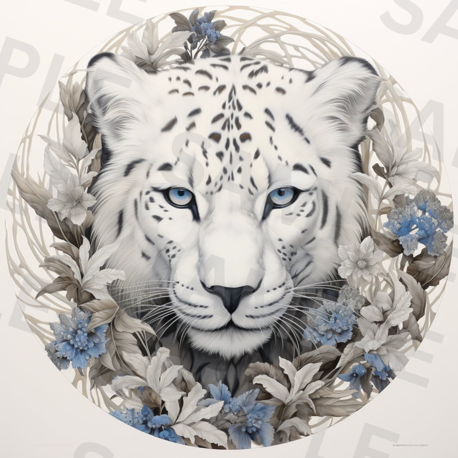 5 Snow Leopard With Flowers Clipart, Cute Snow Leopard Clipart Bundle ...