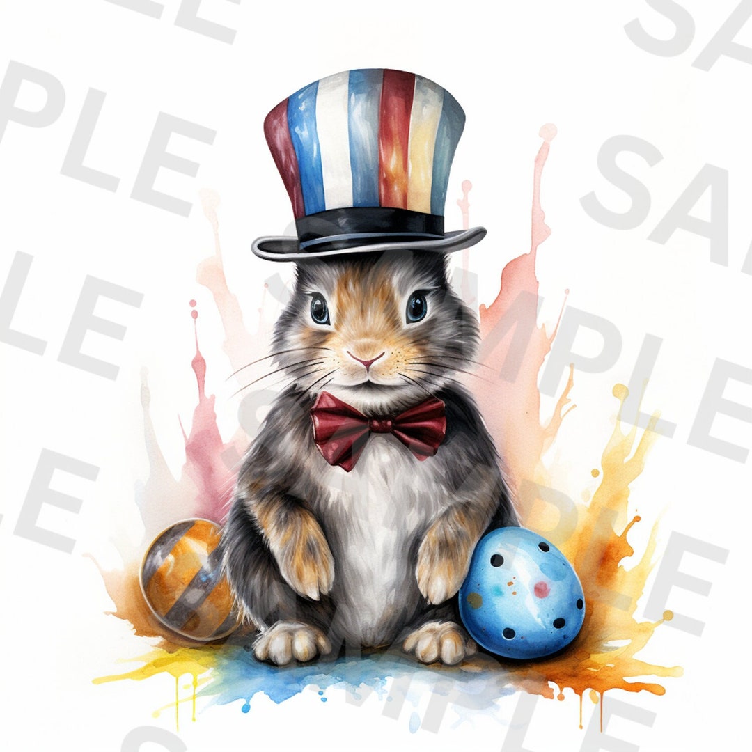 5 Easter Bunny With Hat Clipart, Printable Watercolor Easter Bunny ...