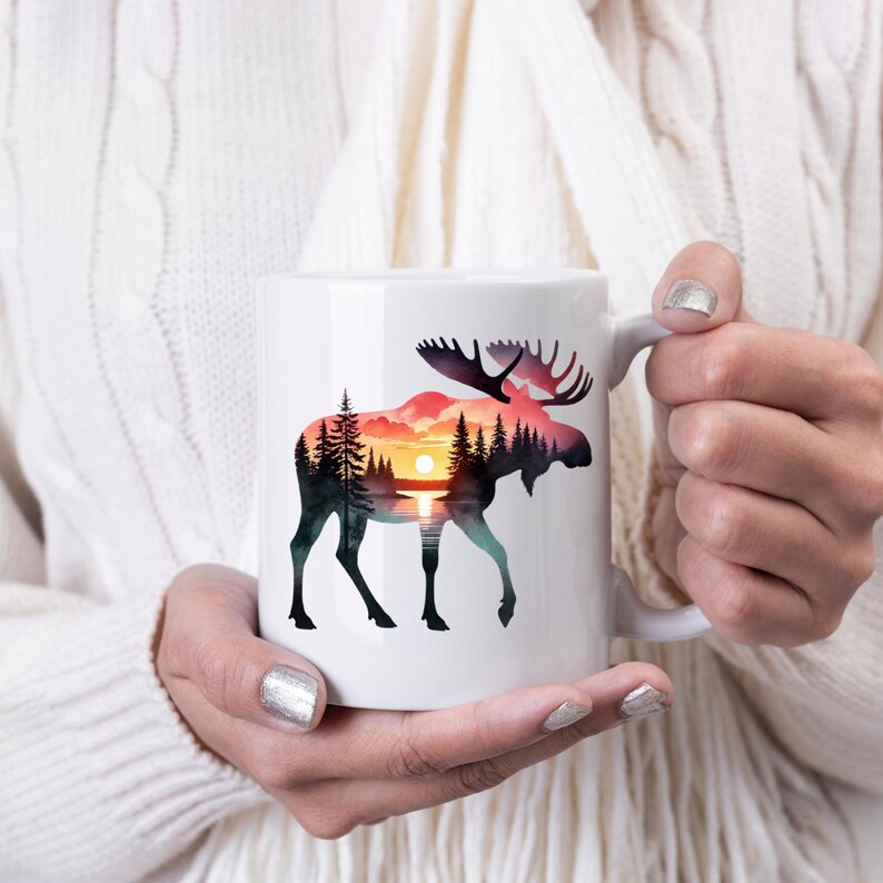 Moose Png, Sublimation Design, Trendy Png, Lake Sunset Png, Forest ...