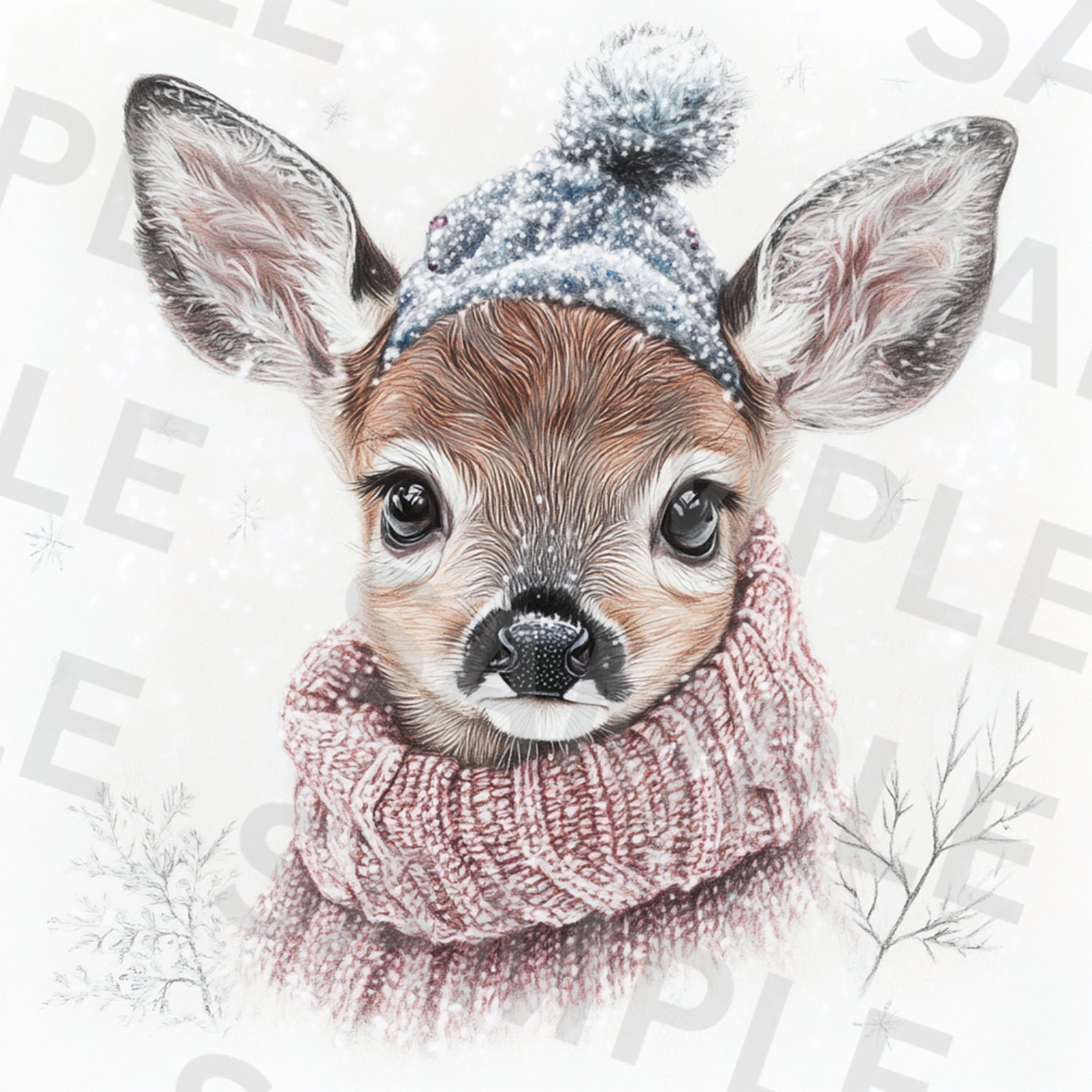 Winter Fawn Watercolor Clipart Set, Cute Fawn PNG, Fawn Baby Design, 5 ...