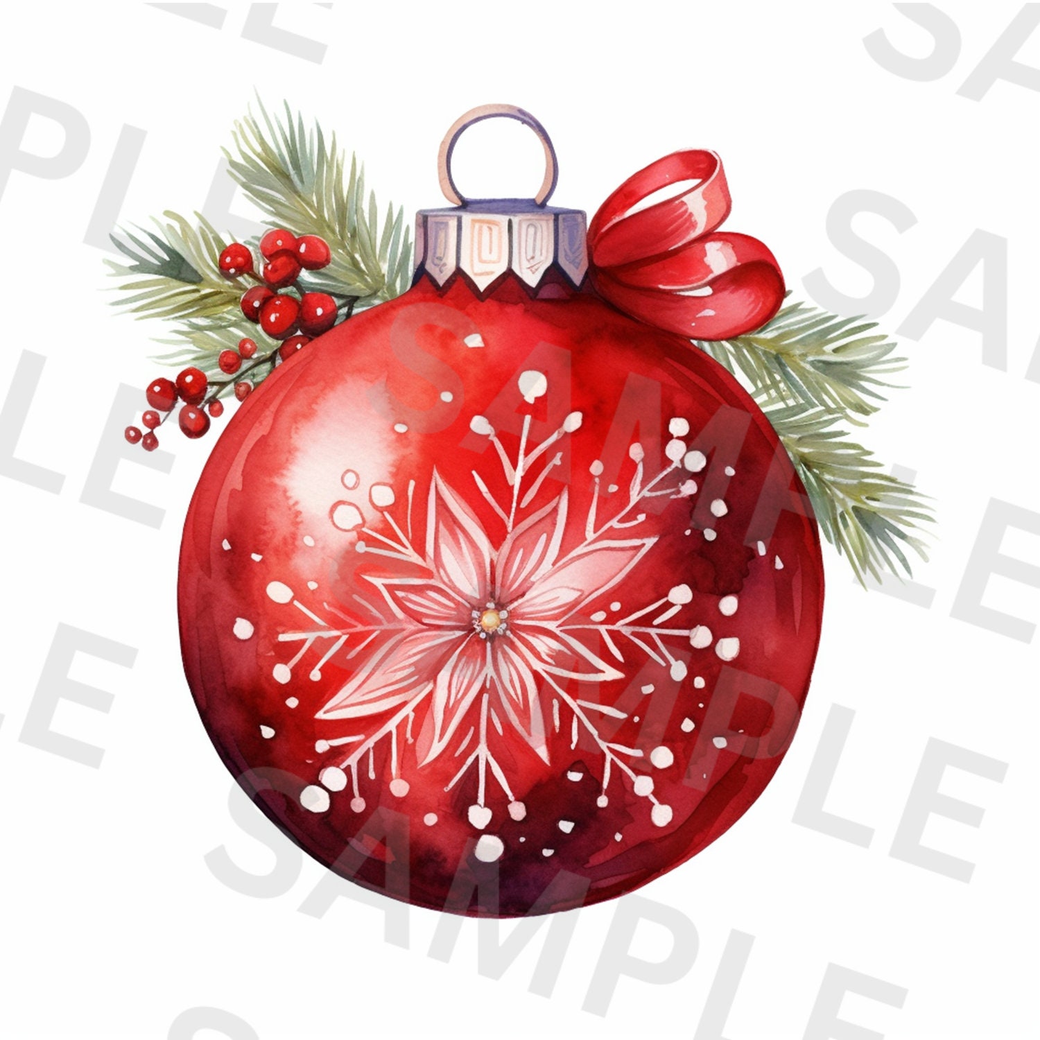 5 Red Bauble Clipart, Christmas Bauble Clipart, Printable Watercolor ...