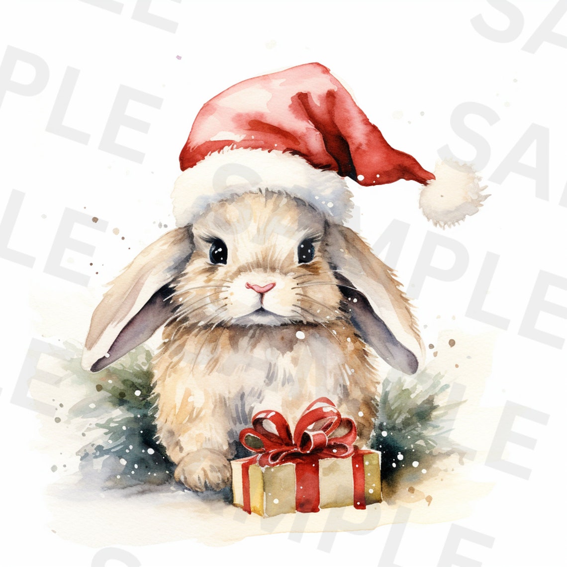 Christmas Bunny Clipart, Rabbit Clipart, Printable Watercolor Clipart ...