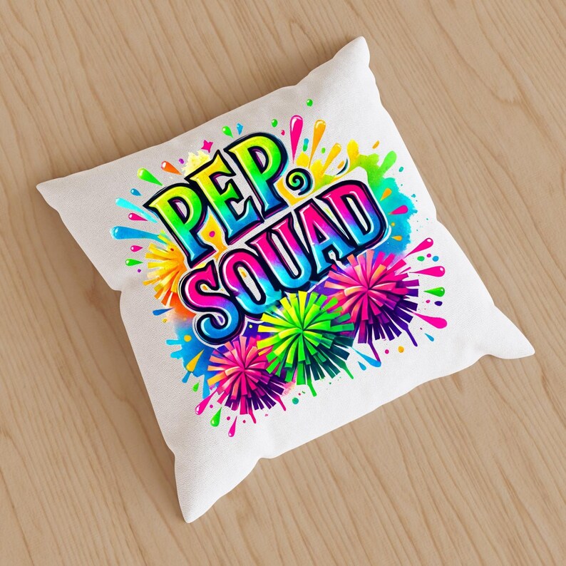 Pep Squad PNG Sublimation – Neon Cheer Clipart With Pom Poms for School ...