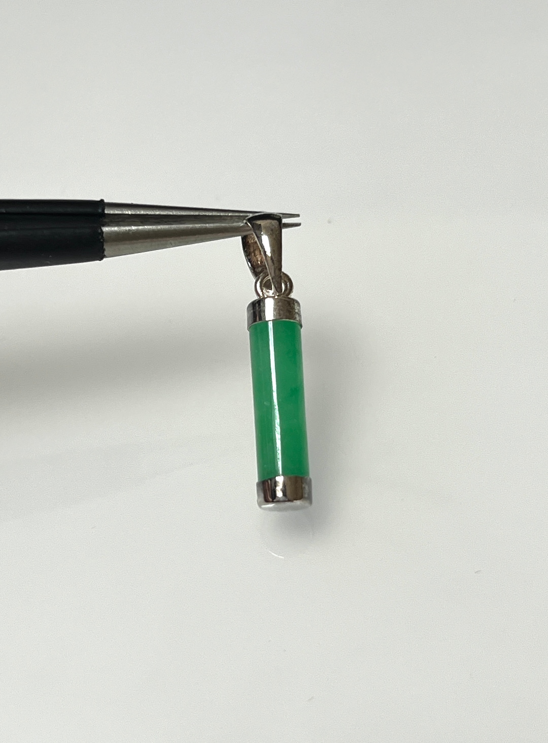 Dainty Jade Column Cylinder Silver Pendant Round Uniform Shape Unique ...