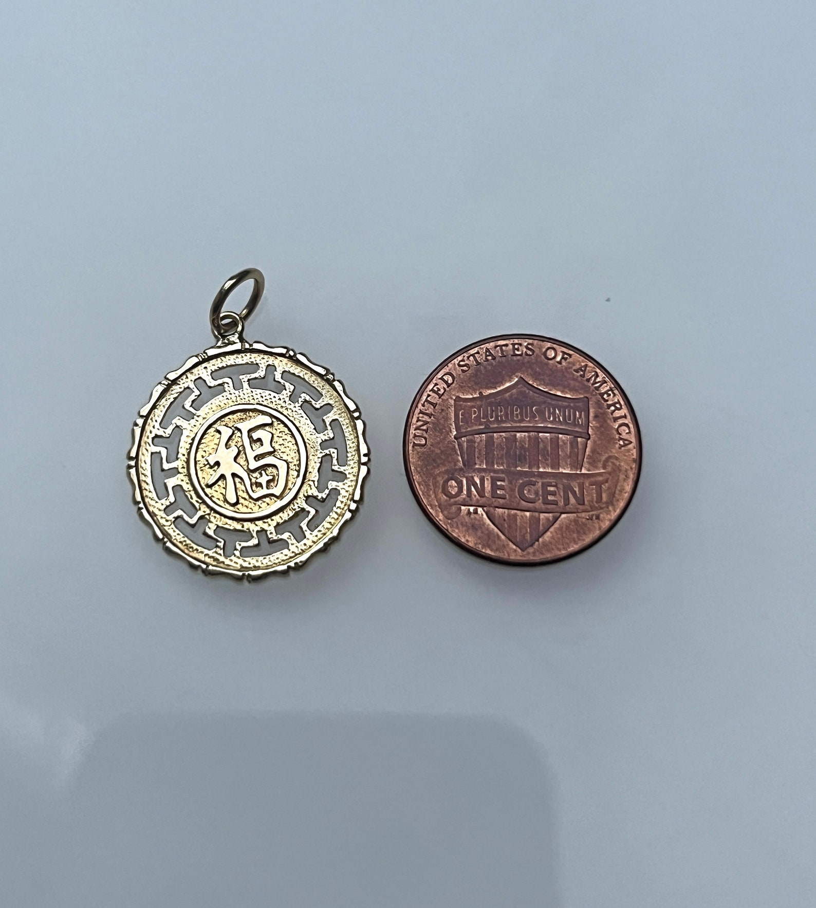 Double Sided 14K Yellow Gold Fortune Health Round Medallion Pendant ...