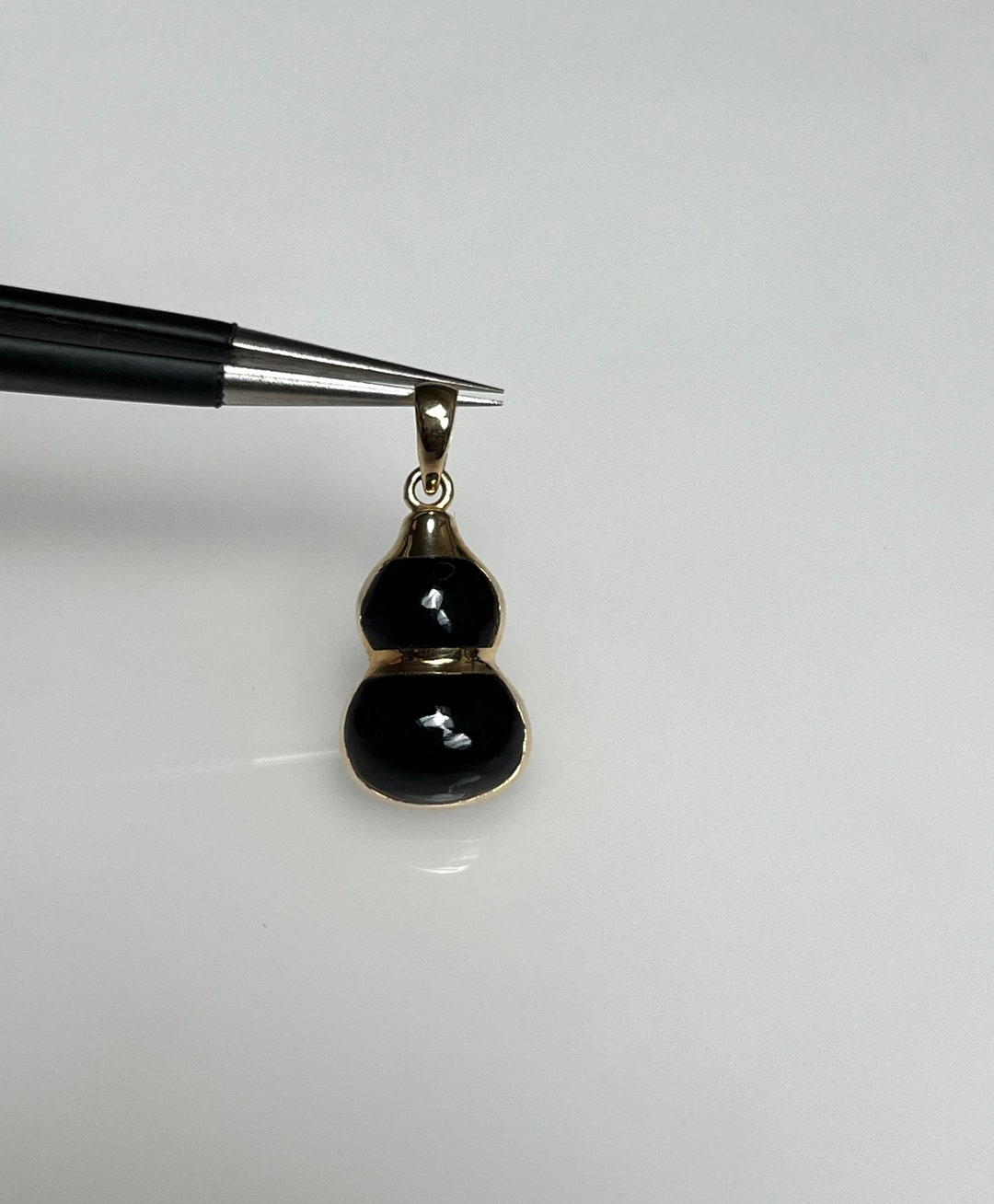 Vintage 14K Yellow Gold Gourd Vessel Black Onyx Pendant Calabash ...