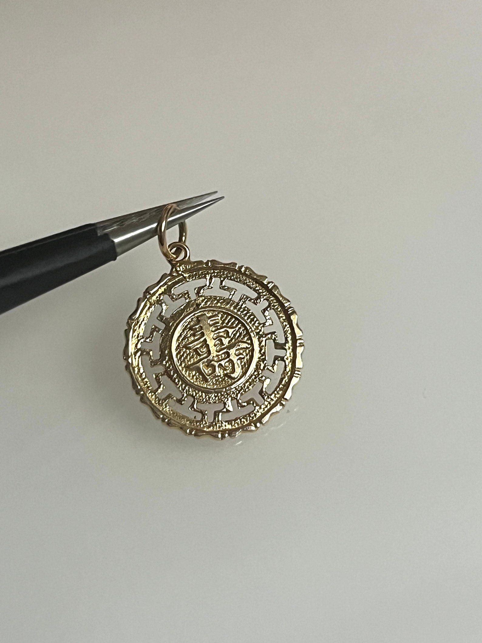 Double Sided 14K Yellow Gold Fortune Health Round Medallion Pendant ...