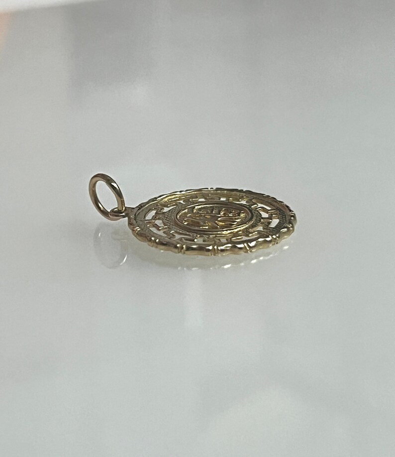 Double Sided 14K Yellow Gold Fortune Health Round Medallion Pendant ...