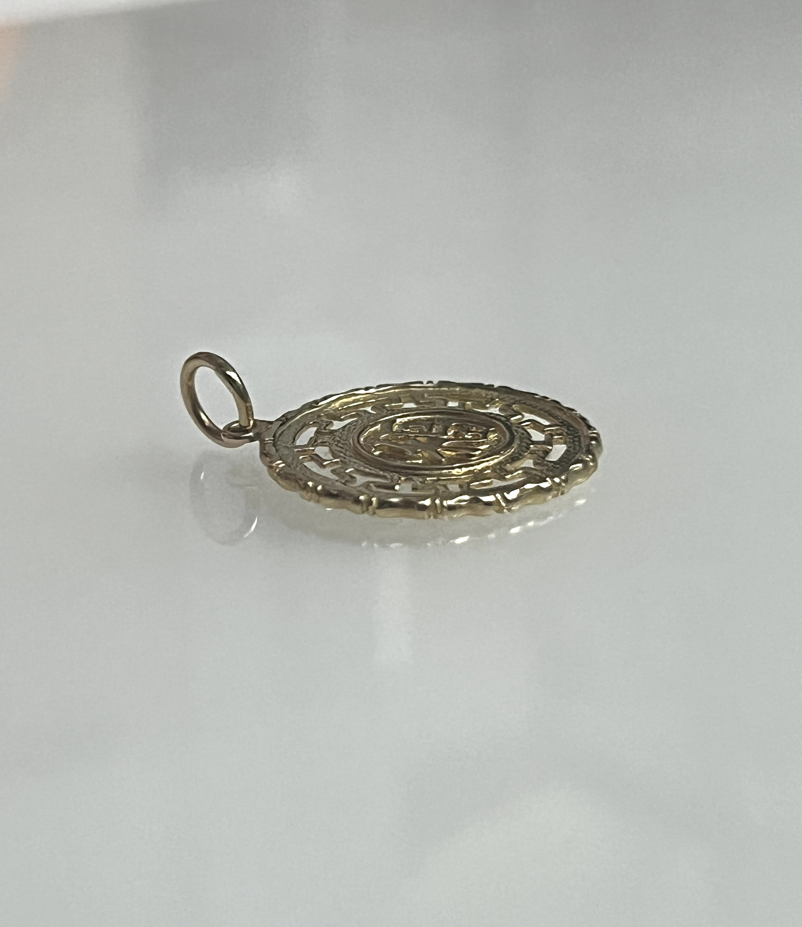 Double Sided 14K Yellow Gold Fortune Health Round Medallion Pendant ...