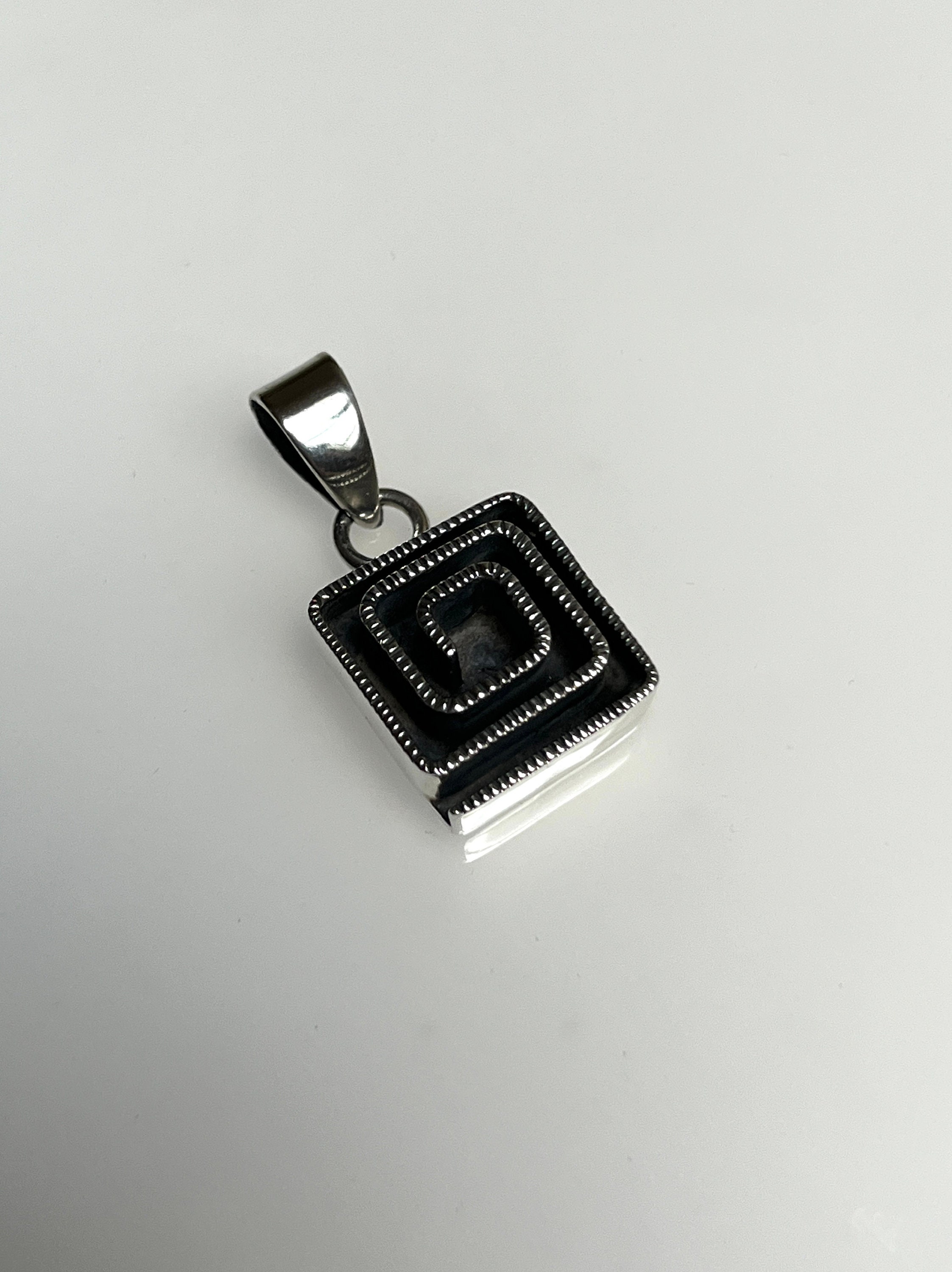 Vintage Square Spiral Maze 3D Silver Pendant 925 Sturdy Abstract Charm ...