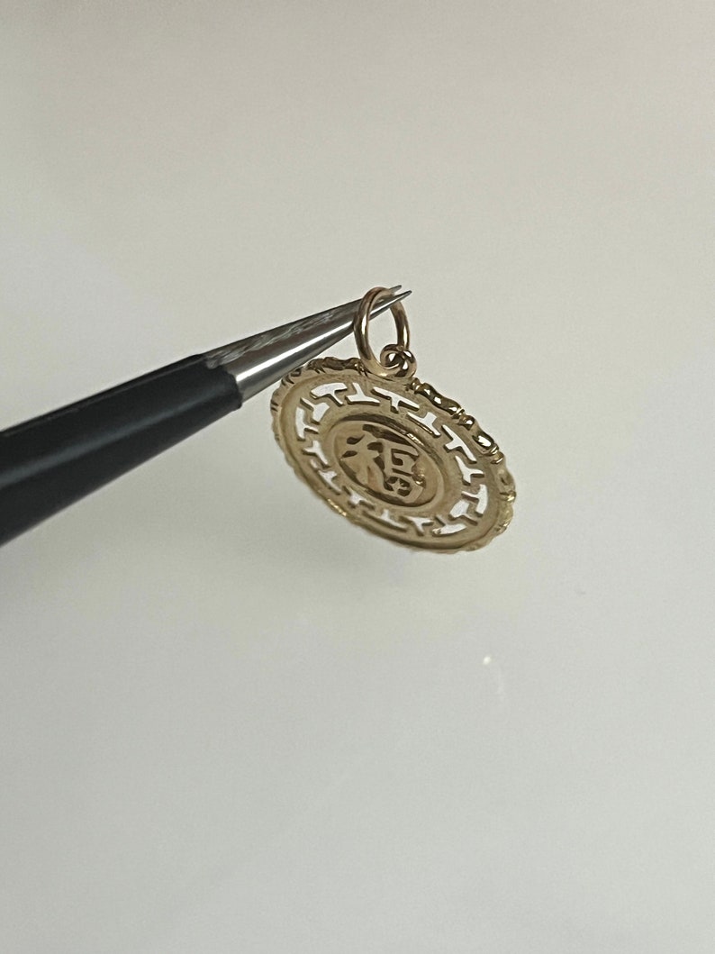Double Sided 14K Yellow Gold Fortune Health Round Medallion Pendant ...
