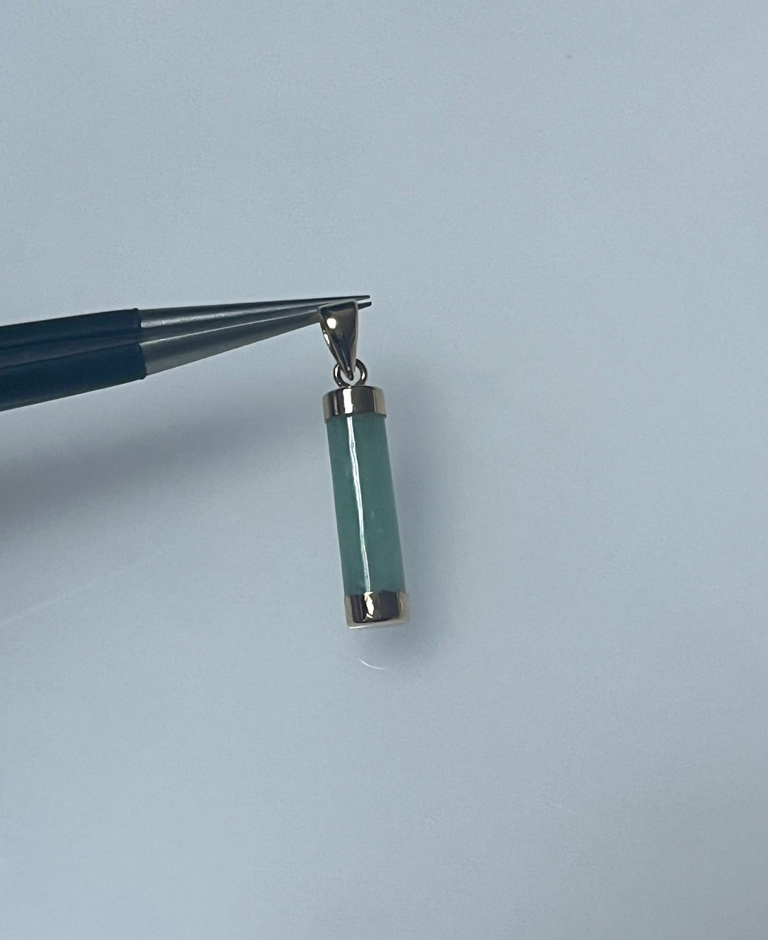 Vintage 14K Yellow Gold Jade Cylinder Pendant Round Column Shape Unique ...