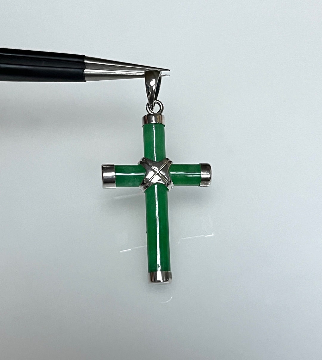 Vibrant Green Jade Cross and Silver Pendant Charm Unisex Adults/kids ...