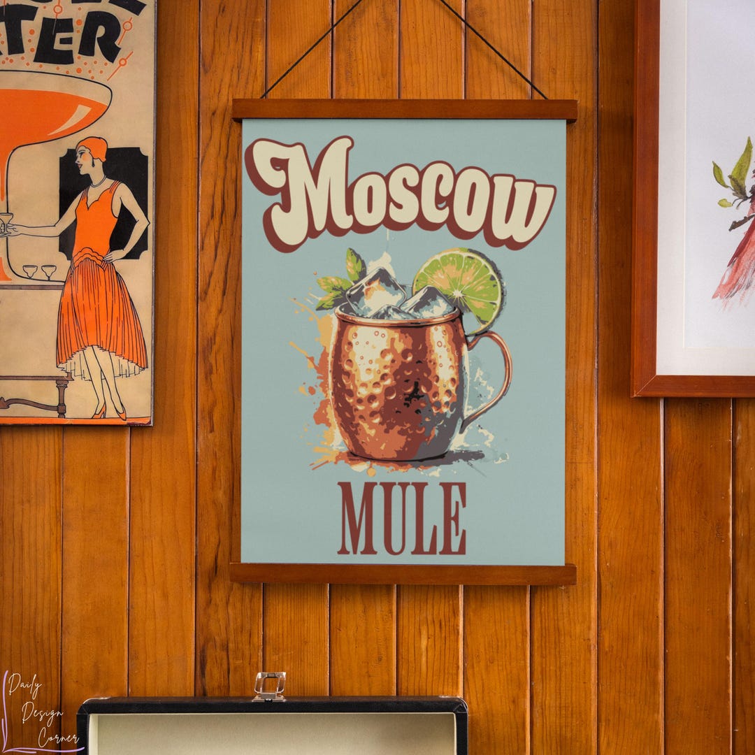 Moscow Mule Retro Bar Poster, Drink Art Print, Cocktail Wall Decor ...